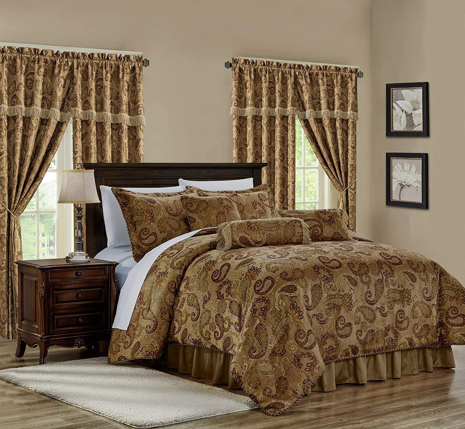 7-Piece Jacquard Bedding Ensemble Copper Brown Woven Paisley Comforter ...