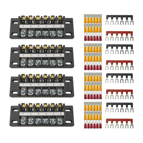 High-Capacity Double Terminal Blocks – 4 Sets 6-Position Strips with ...