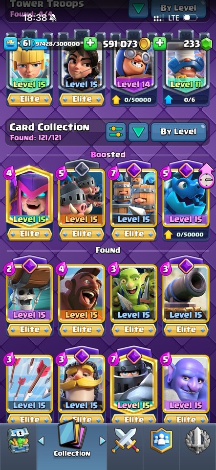 CR/LVL 61(100Max Card/) 12K Trophy/137 Emote/22 Tower Skin/20 Evoes/Ios ...