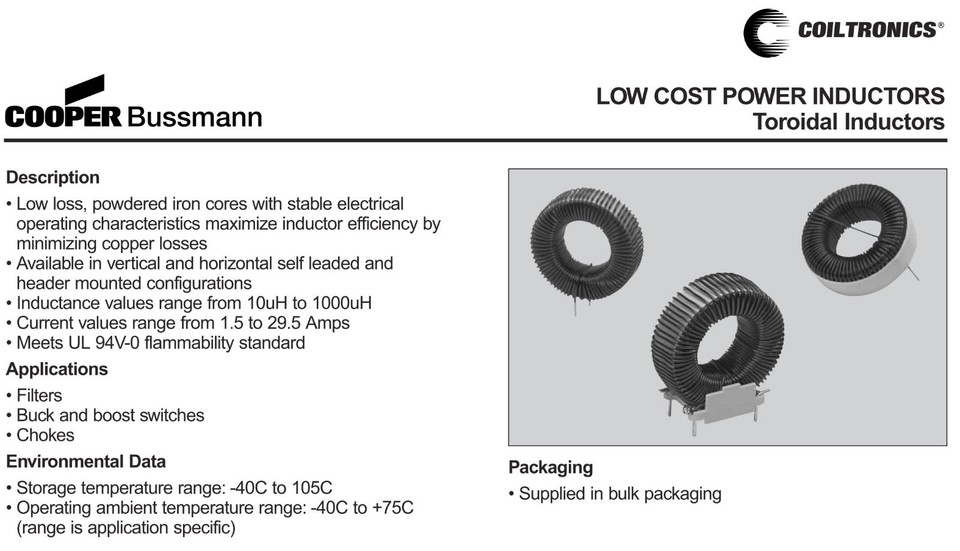 Coiltronics CTX20-1-52 Toroidal Inductor 20uH 1.8A 0.0829Ohm (max) | eBay