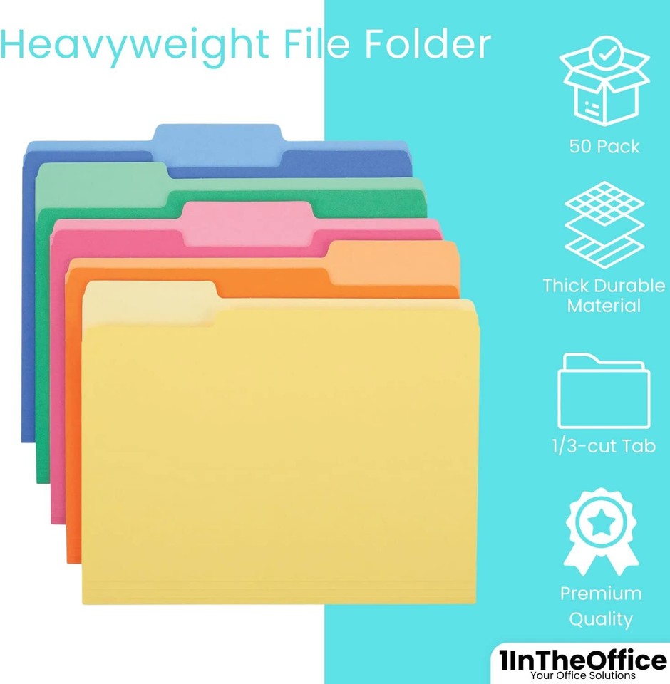 1InTheOffice Colored File Folders Blue Or Green Red Violet Yellow | eBay