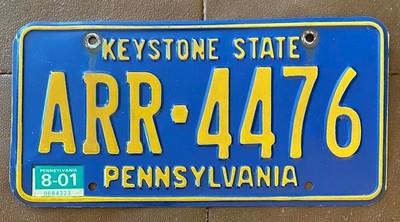 Pennsylvania 2001 KEYSTONE STATE License Plate # ARR-4476 | eBay