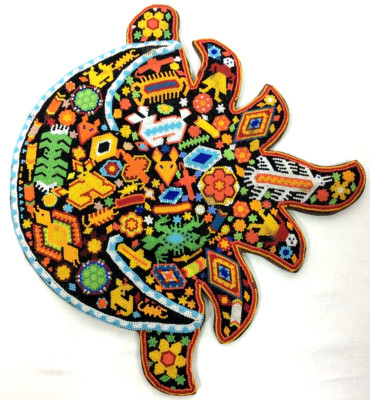 Vintage Mexican Folk Art Huichol Hand Beaded Sun & Moon Plaque T56 | eBay