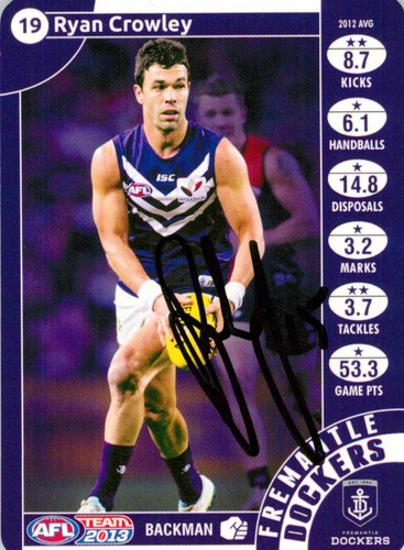 Signed 2013 FREMANTLE DOCKERS AFL Card RYAN CROWLEY | eBay Australia