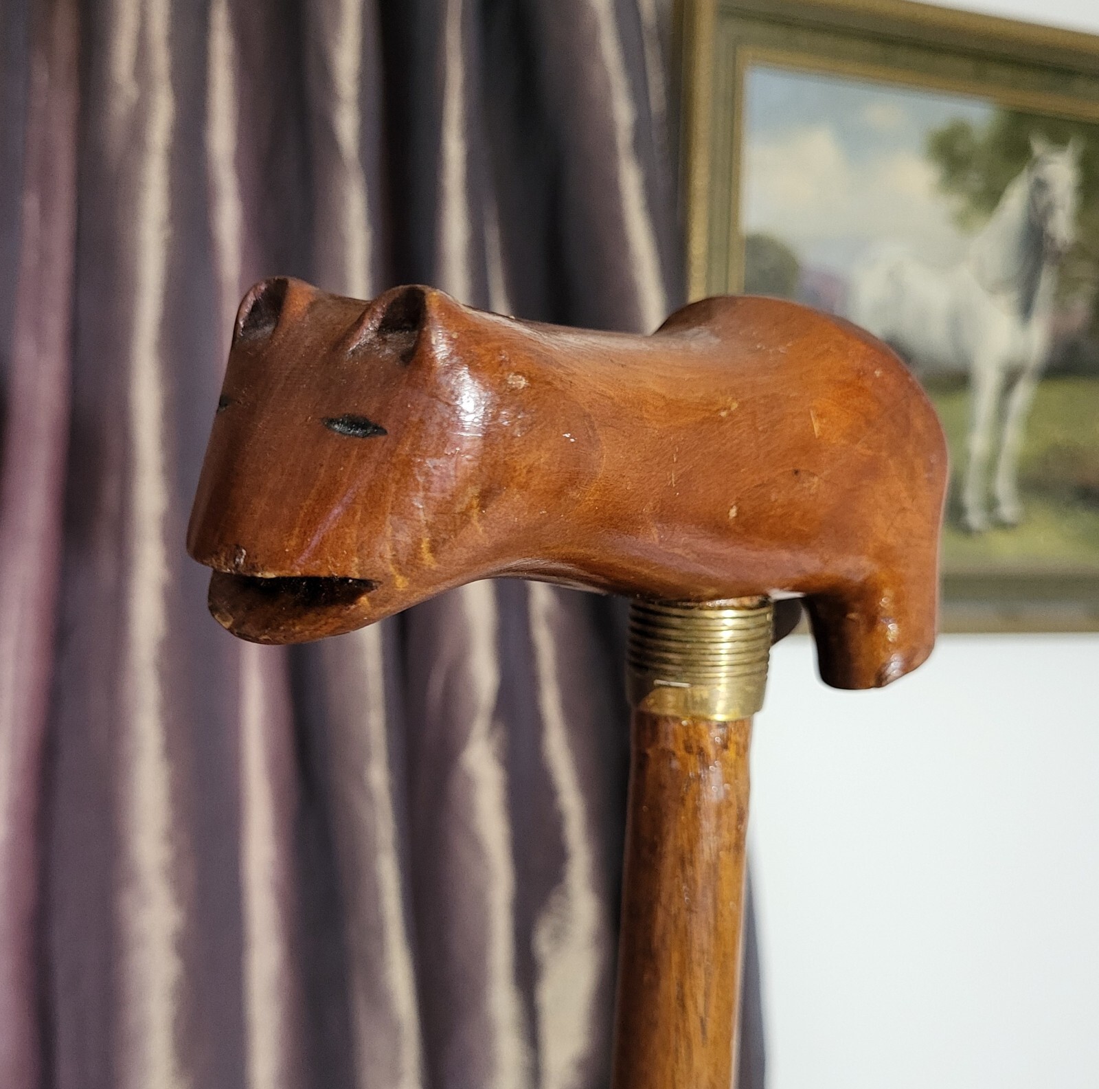 Wooden Carved Bear Frog 1976 Half Dollar Coin Wood Brass Walking Stick ...