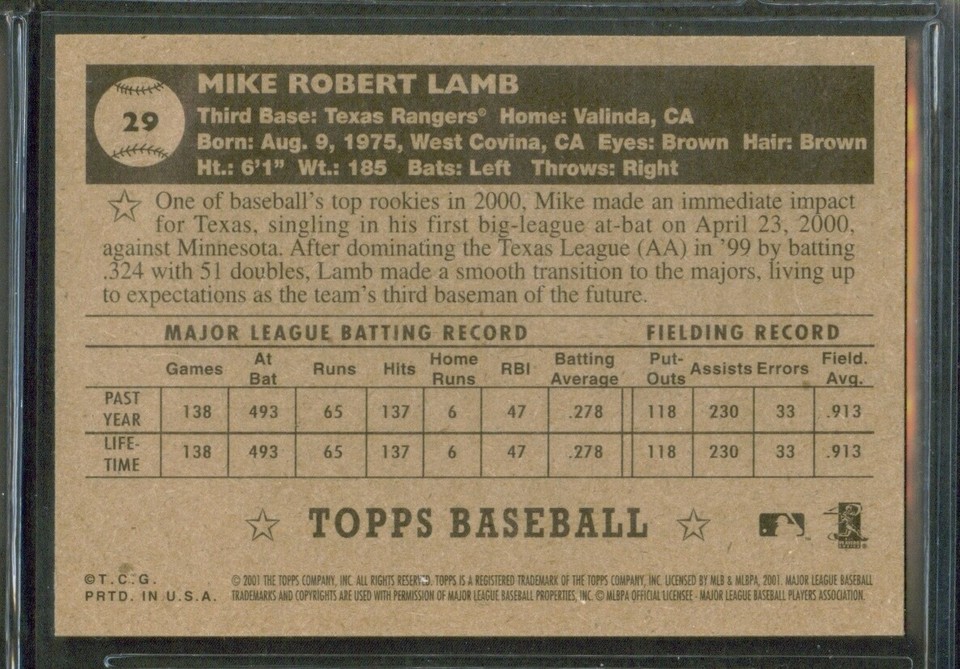 2001 Topps Heritage #29 MIKE LAMB Texas RANGERS Black Back | eBay