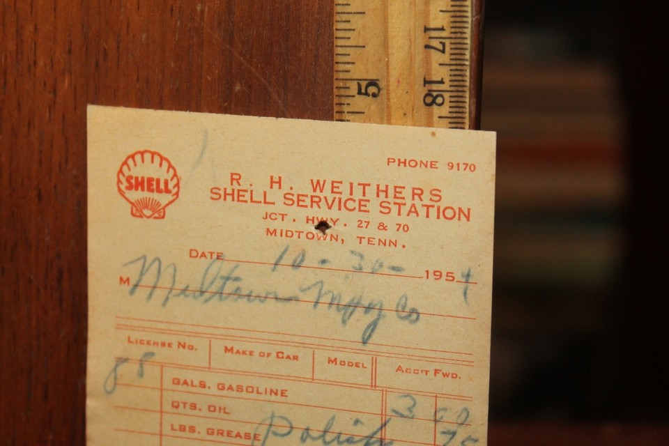 Vintage 1954 Receipt Weithers' Shell Station Midtown Tennessee | eBay