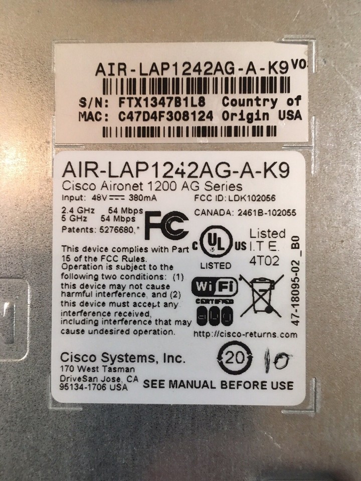 Cisco Aironet AIR-LAP1242AG-A-K9 1240AG Series Wireless Access Point ...