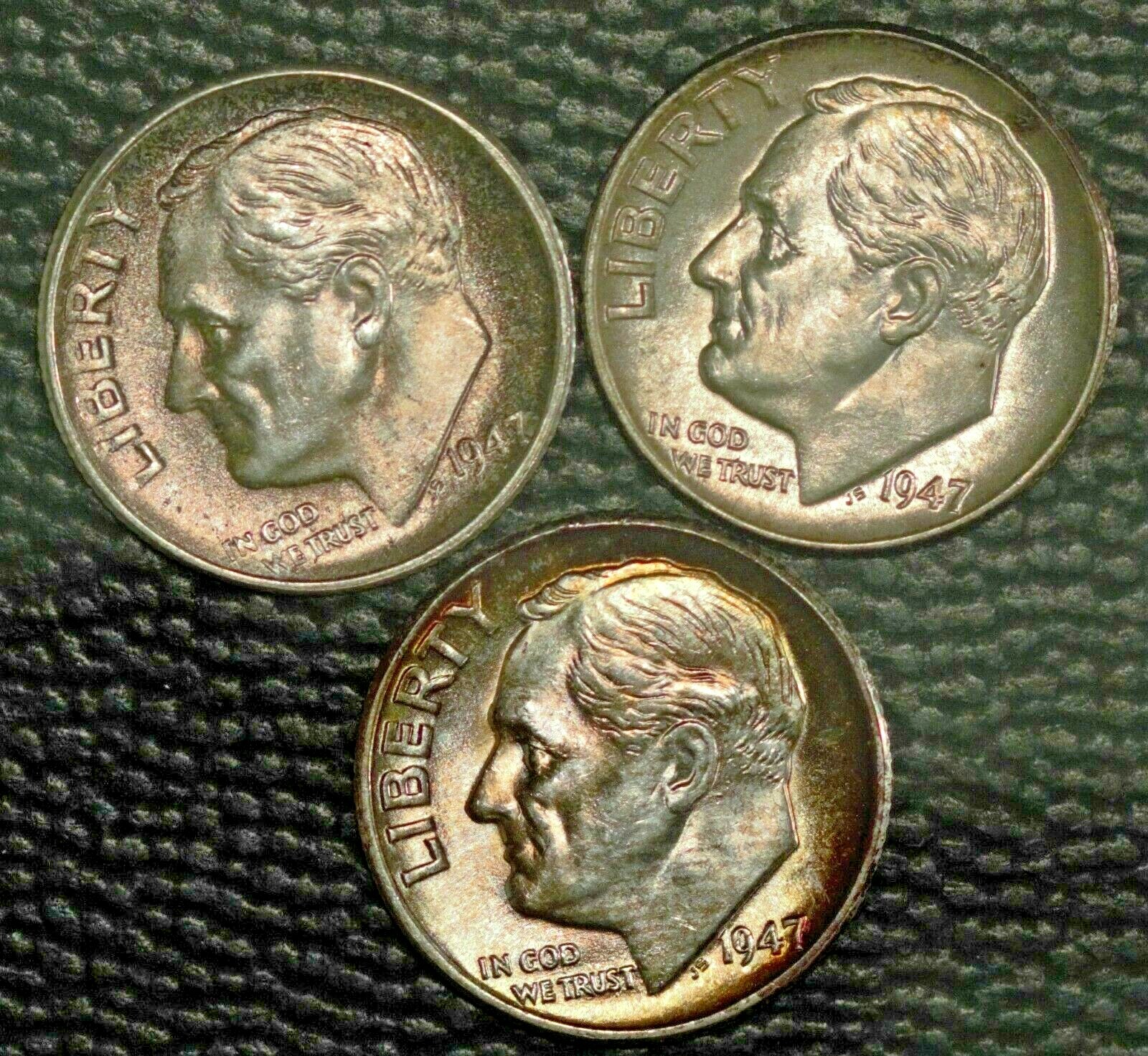 1947 P, D, S Roosevelt dimes, Very Choice BU, Pretty toning, 3 coins | eBay