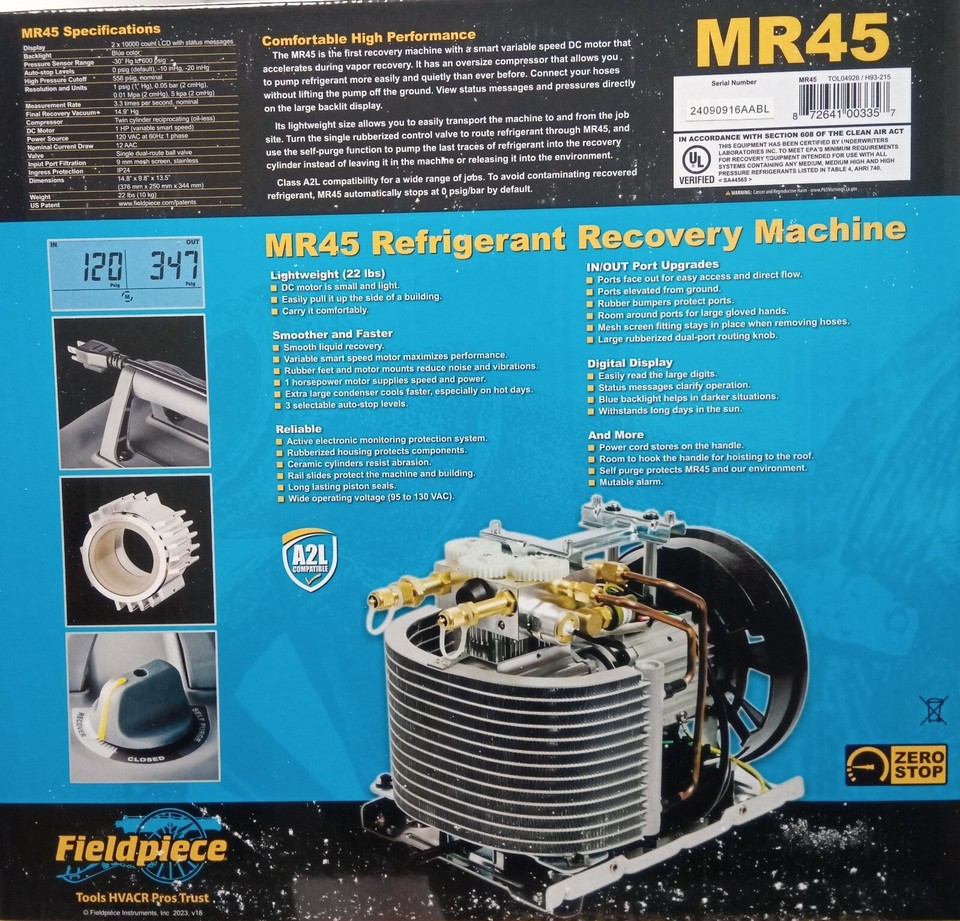Fieldpiece MR45 Refrigerant Recovery Machine | eBay