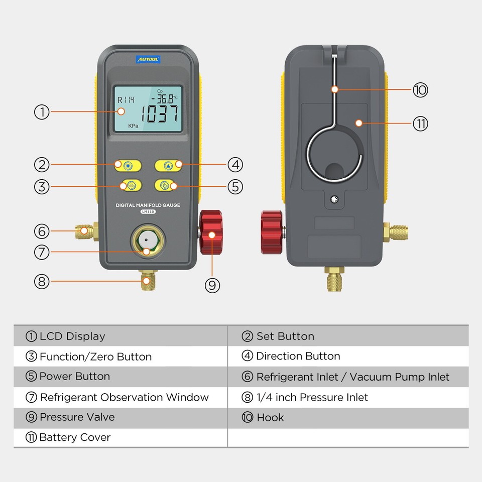 Digital Refrigeration Manometer HVAC Refrigerant Vacuum Tester Manifold ...