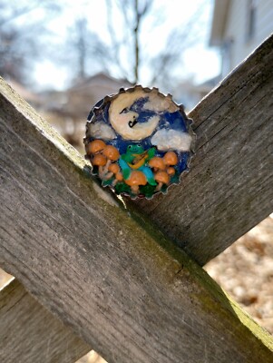 handmade polymer clay art (Banjo frog With Mushrooms & Moon) | eBay