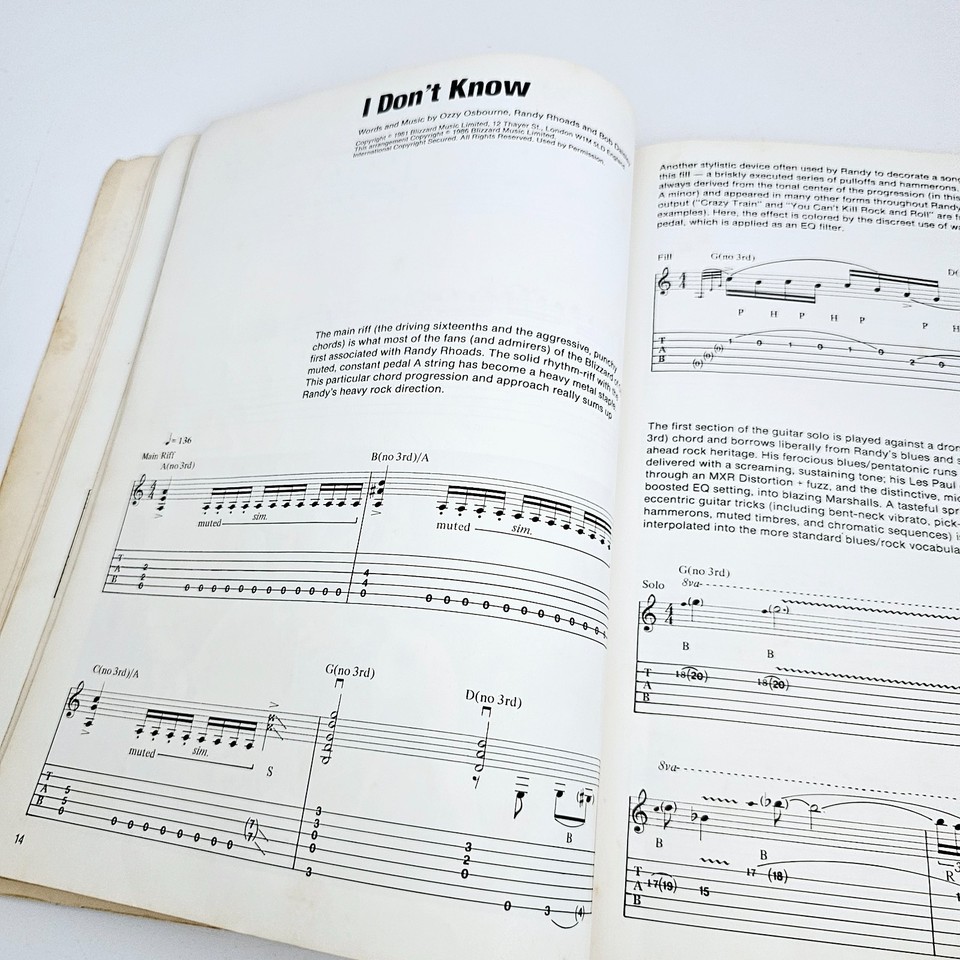 Original Randy Rhoads Guitar Tab Lessons Wolf Marshall 1986 Ozzy Free ...
