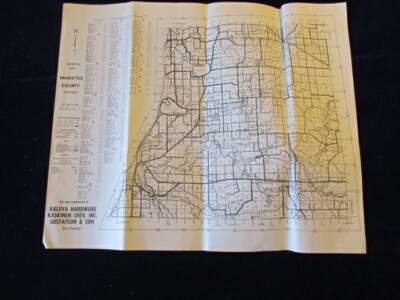 Vtg 1940's-1950's Manistee County MI Road Map Kaleva Kushinen Chevrolet ...