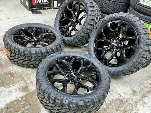 24” GMC SIERRA DENALI YUKON GLOSS BLACK WHEELS CHEVY TAHOE SIlverado ...