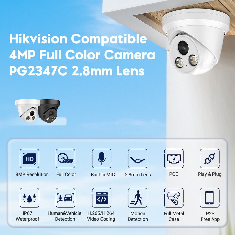 HIK Compatible 4MP Full Color POE Audio Turret Security Camera Bracket ...