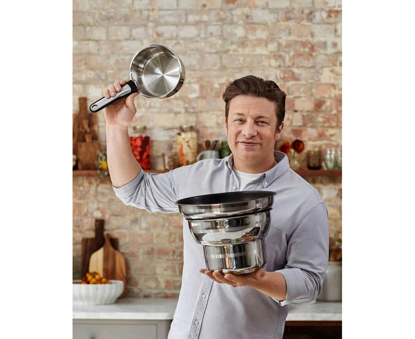 Jamie Oliver by Tefal 3 Piece Stainless Steel Stackable Induction ...