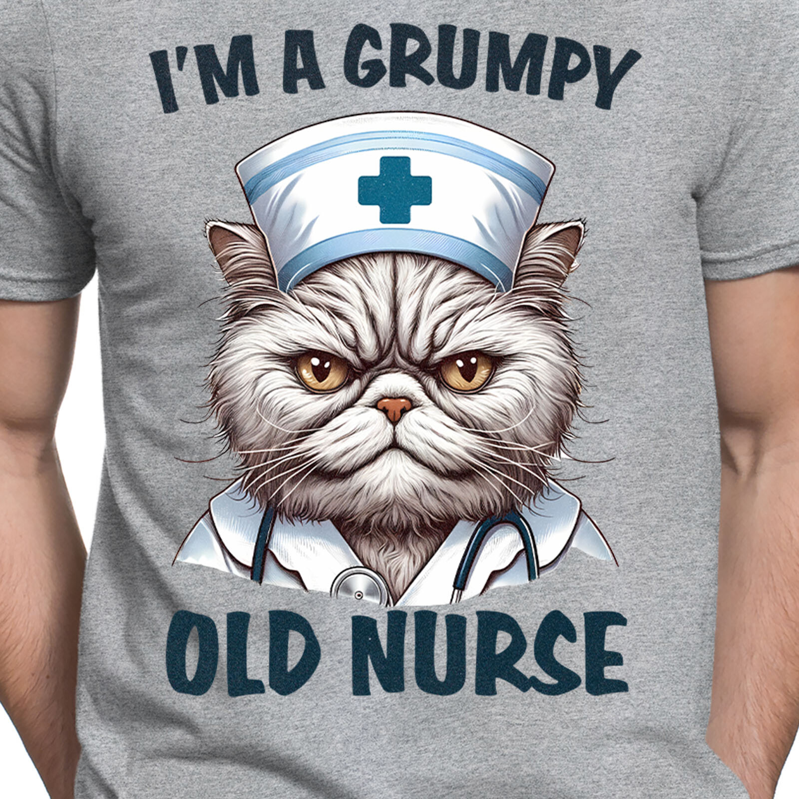 Grumpy Cat Old Nurse Fun Animal Humor Quotes Funny Mens Womens T-Shirts ...