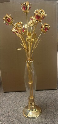 24K Gold Dipped Crystal Studded Rose Bouquet in Vase / Crystals by ...
