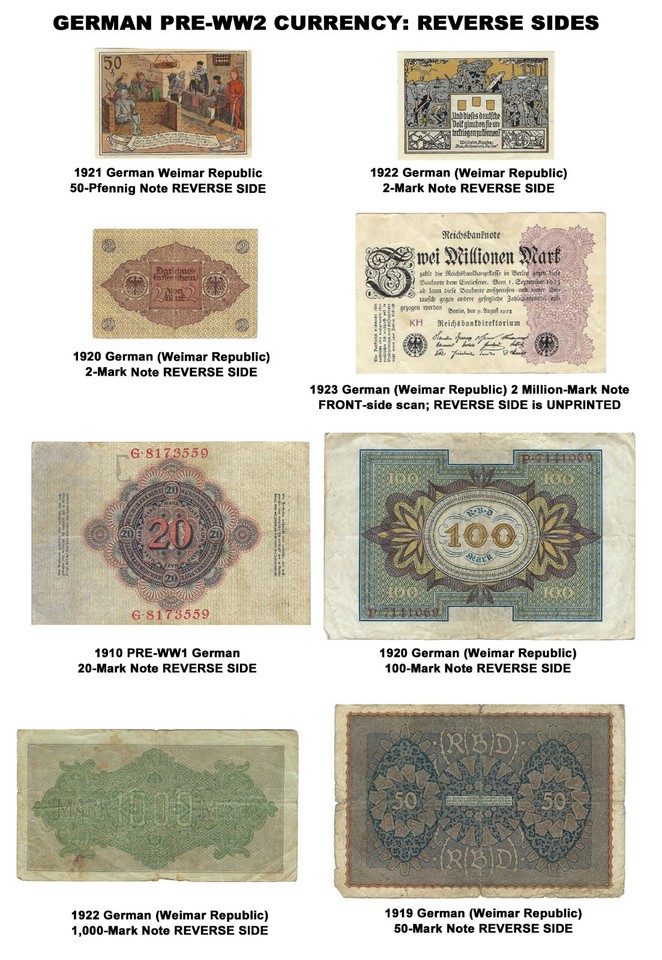 8 Pre-WW2 German Currency Notes: 7 from 1919 to 1923 Weimar Republic ...