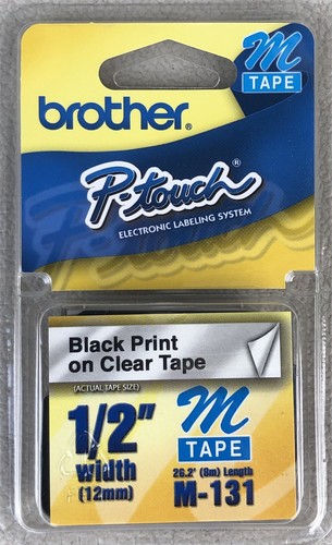 BROTHER P-TOUCH M-131 LABEL TAPE 1/2" WIDE BLACK PRINT ON CLEAR TAPE ...