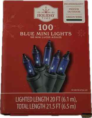 Holiday Time 100 Blue Mini Lights with Green Wire 23 Feet Indoor ...