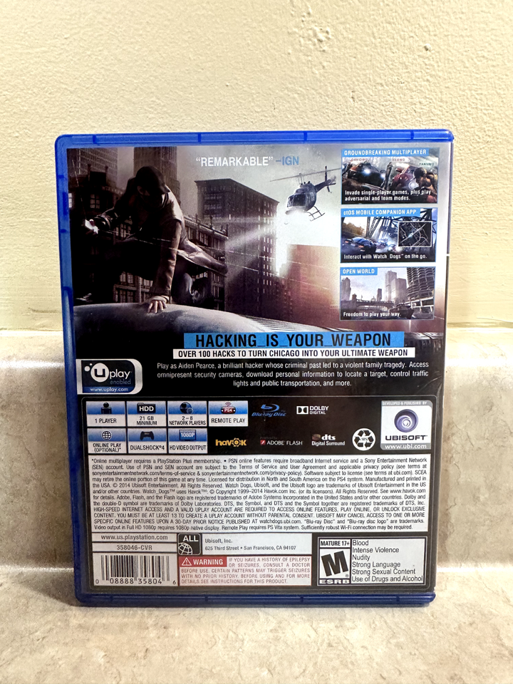 Watch Dogs Watchdogs Sony PlayStation 4 PS4 Video Game 8888358046| eBay