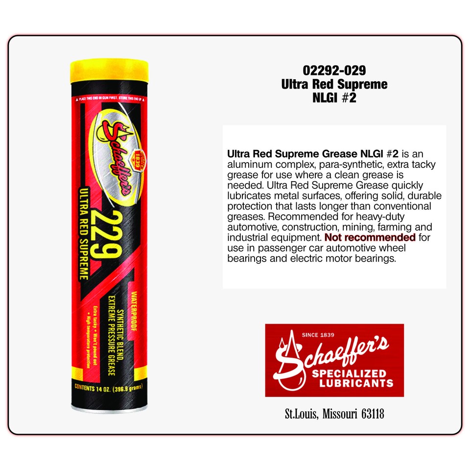 Schaeffer 229 Ultra Red Synthetic Waterproof Grease - 14 oz tube (02292 ...