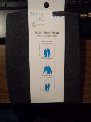 TIME AND TRUE~MULTI-WEAR WRAP~SCARF~SOLID GREY PRINT~NEW W/TAGS~SOFT ...