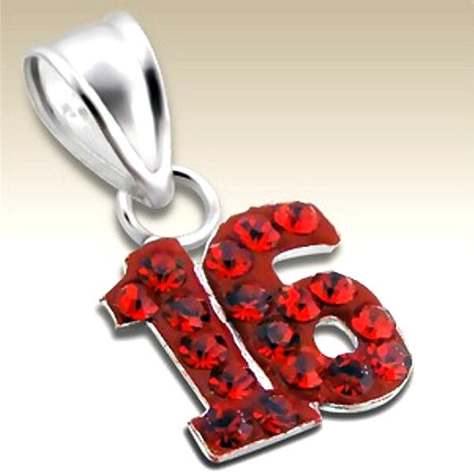 Sterling Silver 16th birthday Number 16 pendant Preciosa crystal red ...