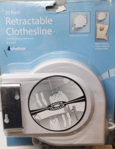 NEW Sealed Whitmor Retractable 20’ Clothesline Indoor/Outdoor Rust ...