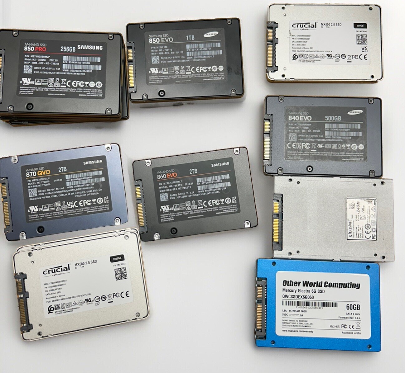 Lot Of 19 SSD’s OWC Kingston Samsung Crucial Intel 60GB 256GB 500GB 1TB ...