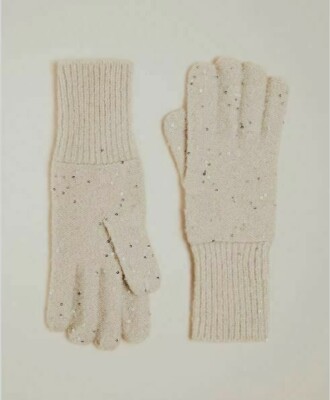 New Ann Taylor Sparkling Sequin Gossamer Gray Soft Knit Winter Gloves ...