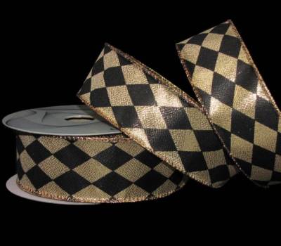 Gold Black Jester Harlequin Diamond Christmas Wired Ribbon 1.5"W x 10 ...