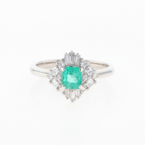 emerald design ring Platinum ring melee diamond Ring Pt900 Emerald ...