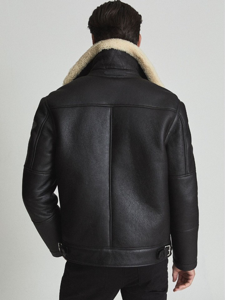 Mens leather jacket Black B3 Flight Sheepskin Shearling Leather jacket ...