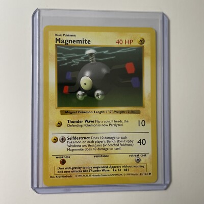 Pokémon Card Base Set Magnemite 53/102 WOTC Vintage SHADOWLESS LP-NM | eBay
