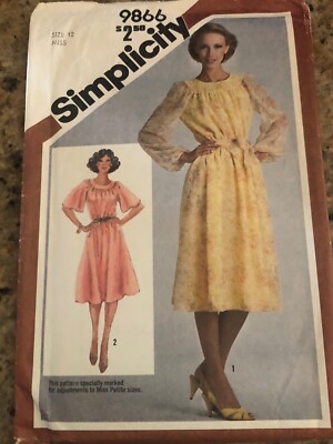 🌼 1980 SIMPLICITY #9866-LADIES (2 STYLE) ELASTIC WAISTLINE DRESS ...