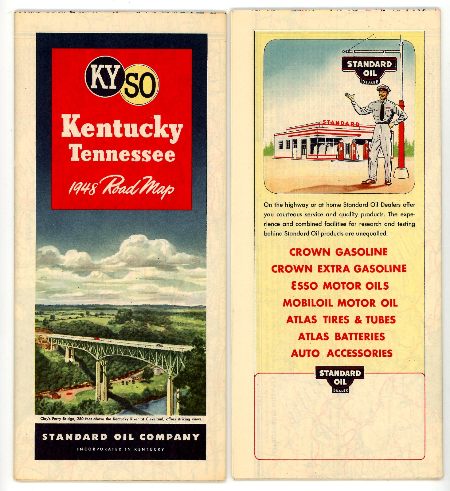 Vintage 1948 Kentucky & Tennessee Road Map – Std. Oil of Kentucky (KYSO ...