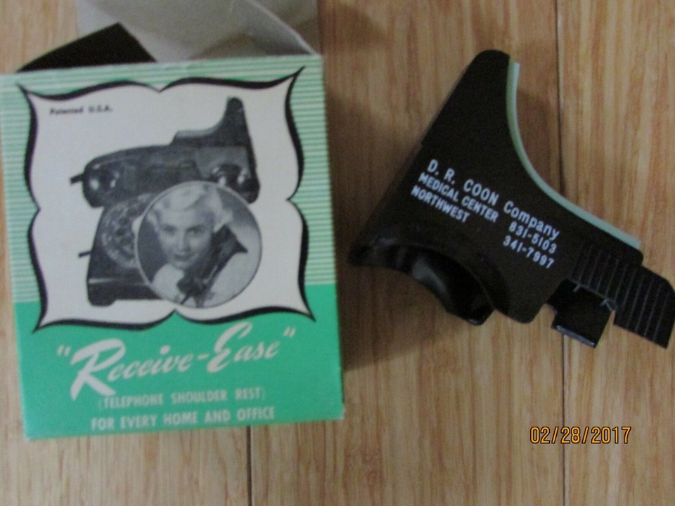 Vintage RECEIVE-EASE TELEPHONE SHOULDER REST Orig. Box 'D.R. COON ...