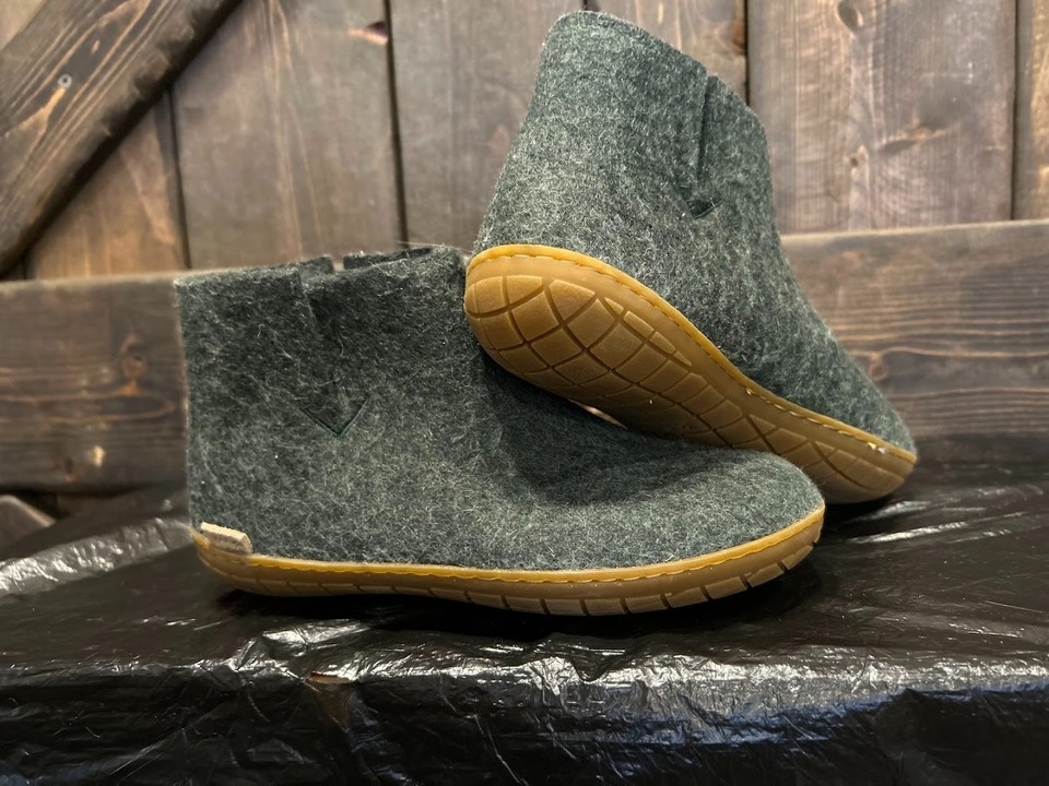 Glerups boot Forest Green Wool Slipper With Honey Rubber Bottom - EU ...