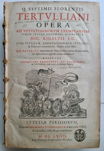 1664 OPERA AD VETUSTISSIMORUM EXEMPLARIUM FIDEM by TERTULLIAN Folio ...