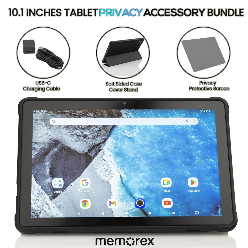 Memorex Mxtab101b 4-in-1 Bundle 10.1" HD IPS Android 14 8-Core 128GB ...