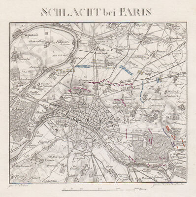 Paris Battle 1814 Surroundings Map Original Copper Engraving Kolbe 1815 ...