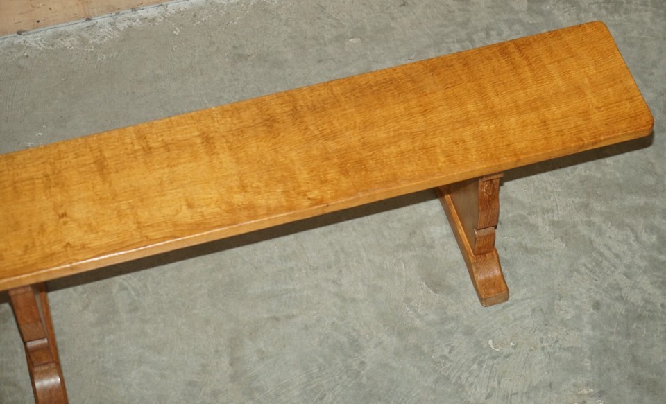 PAIR OF VINTAGE ADZED ROBERT MOUSEMAN THOMPSON DINING ROOM TABLE PEW ...