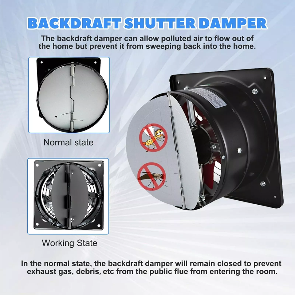 8 inch Exhaust Fan Ventilation Extractor Fan 110V Wall-Mounted Blower ...