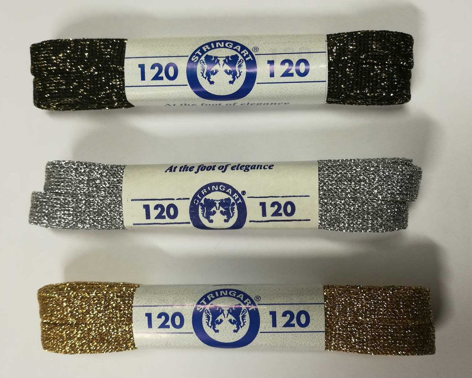 LACCI PIATTI STRINGHE SCARPE CON LUREX ARGENTO ORO NERO/ORO 120 cm ...