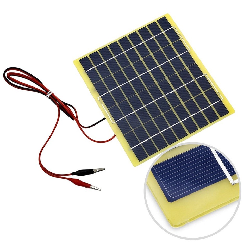 5W 18V Solar Panel with Battery Clips for 12V Battery and Device ...
