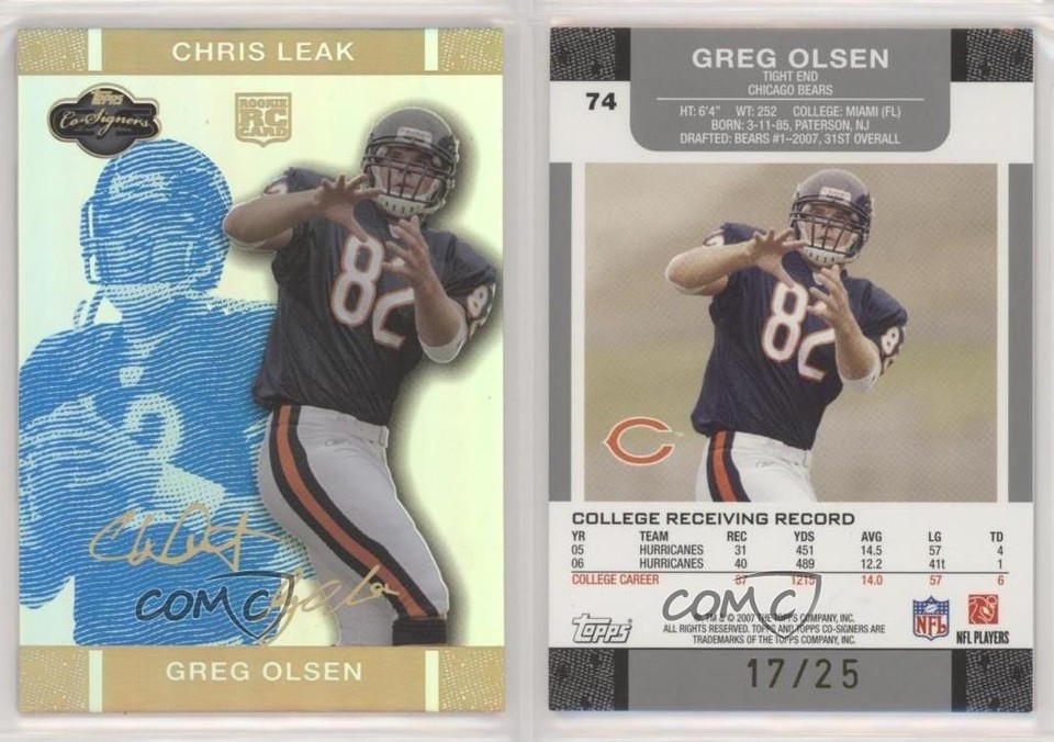 2007 Co-Signers Blue Changing Faces Hyper Gold 17/25 Greg Olsen Rookie ...