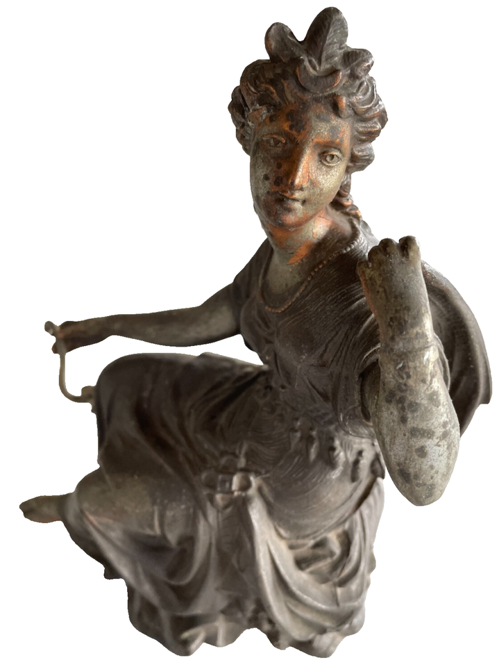 Antique 1880s Bronze Metal Spelter Clock Topper Sitting Lady Holding ...